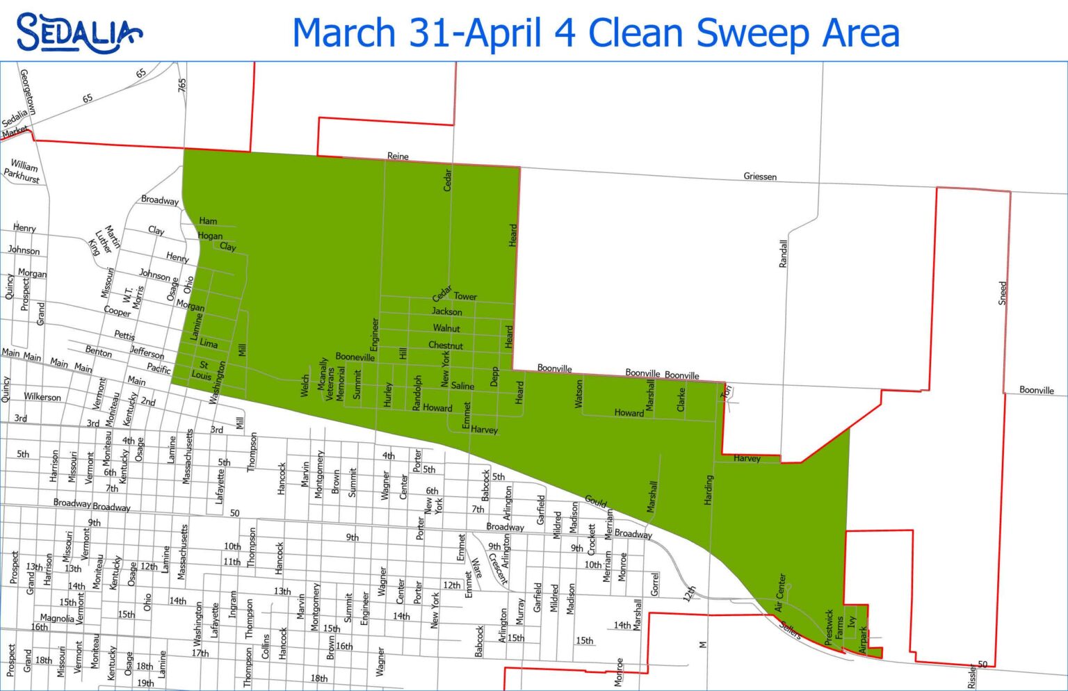 Clean Sweep Area for the Week of March 31 – April 4, 2025 | City of Sedalia, MO