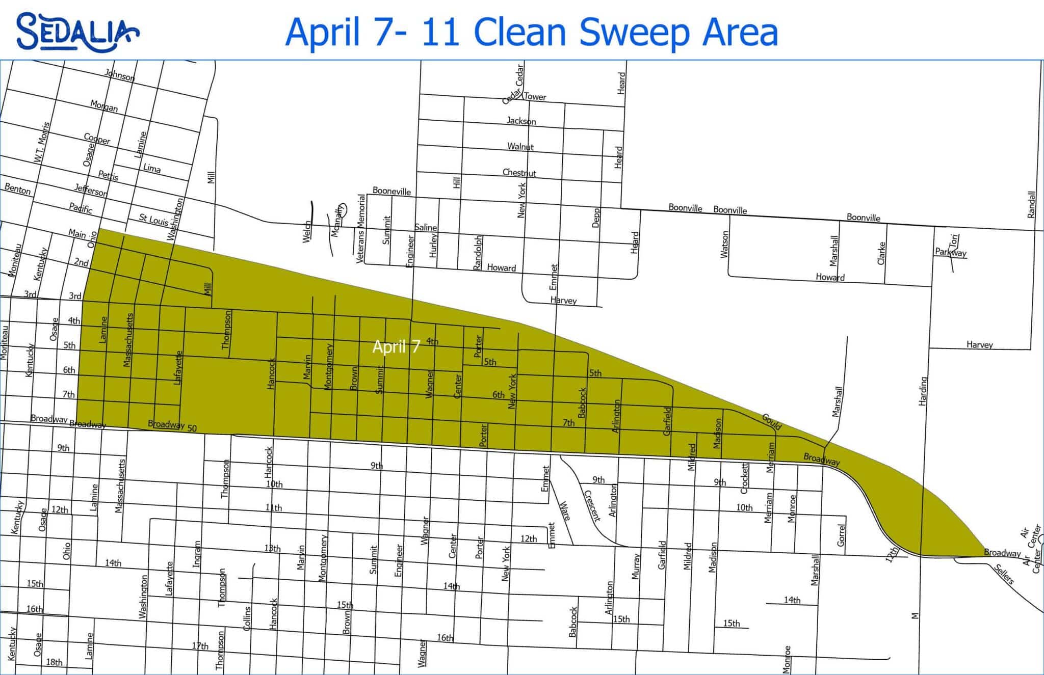 Clean Sweep Area for the Week of April 7, 2025 | City of Sedalia, MO