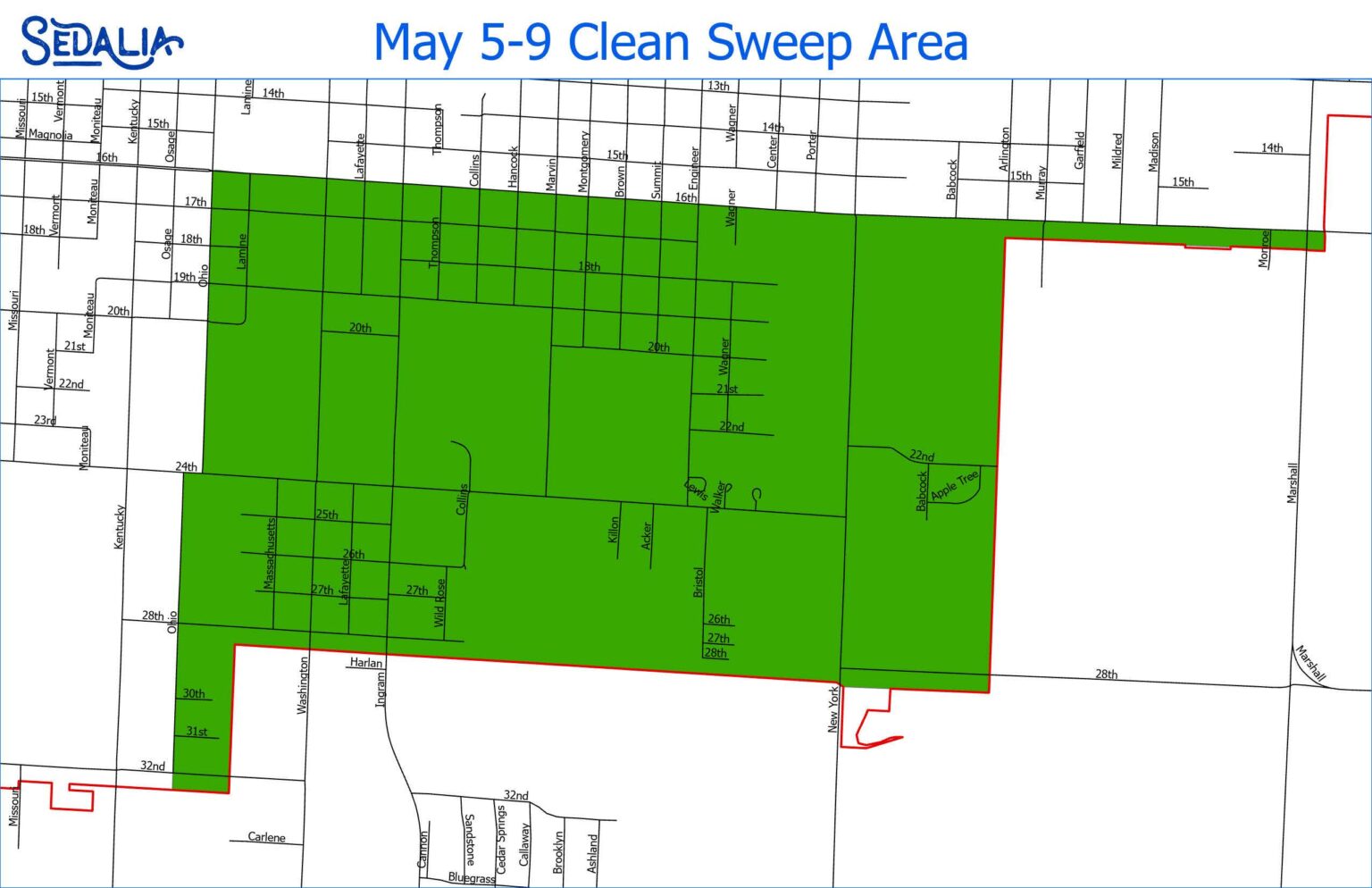Clean Sweep Area for the Week of May 5, 2025 | City of Sedalia, MO